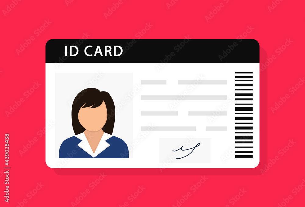 Woman plastic ID cards, car driver licence with female photo on red ...