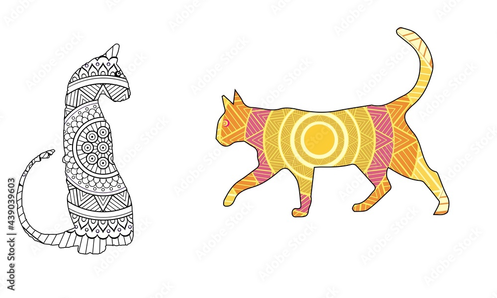 Zen cats. Design Zentangle. Hand drawn cat with abstract patterns on ...