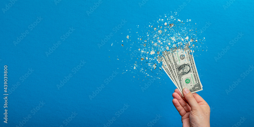 Inflation, dollar hyper inflation. Banner with blue background. One ...