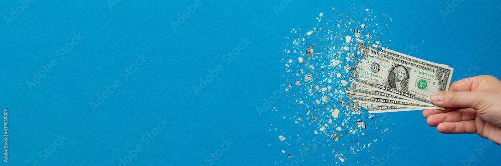 Inflation, dollar hyper inflation. Banner with blue background. One ...