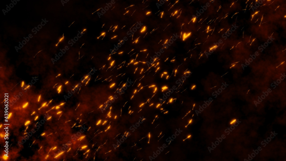 Burning red hot flying sparks fire from left to right in the night sky ...