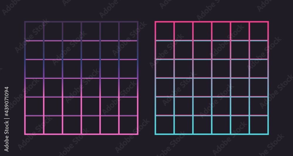 Neon light grid. Futurism vector art set. Retrowave, synthwave, rave ...