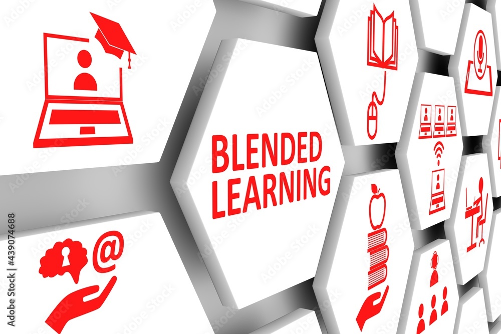 BLENDED LEARNING concept cell background 3d illustration Stock ...