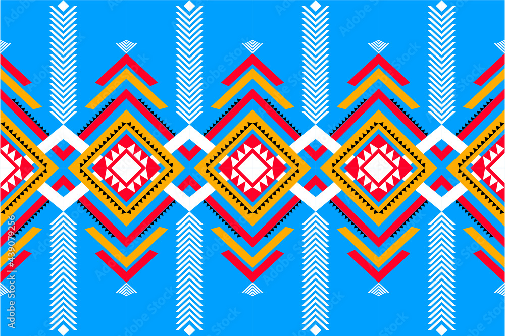 Blue and red color bohemian fabric pattern , for book cover and design ...