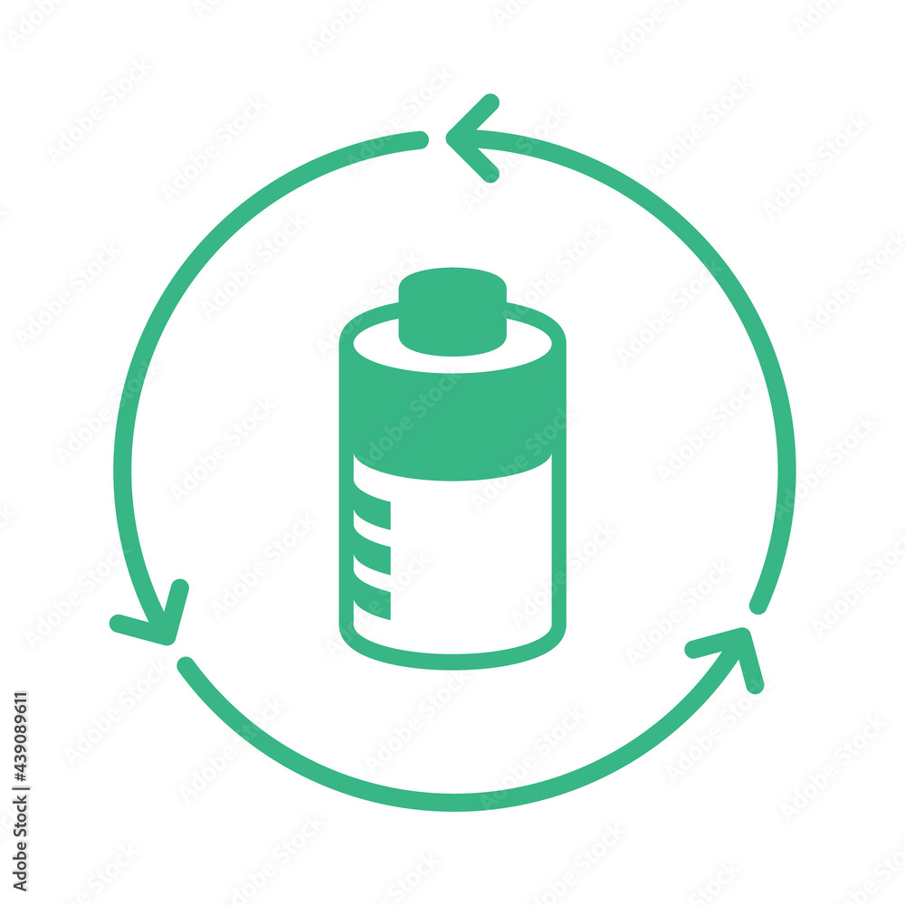 Batteries recycle icon. Safely disposal of batteries. Green battery in ...