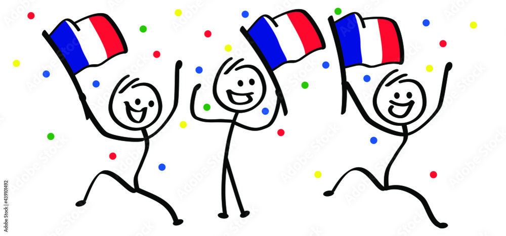 Cartoon stickman with the flag of the France and football. Stick figure ...