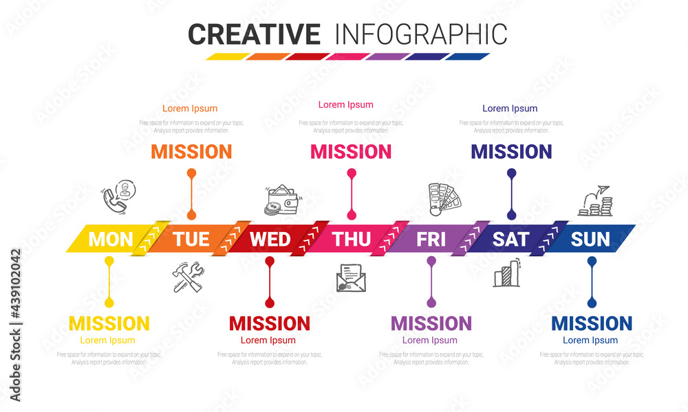 Time line, Timeline business for 7 day, week, Timeline infographics ...