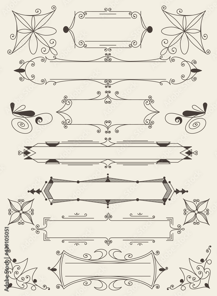 Flourish calligraphic design elements set. Page decoration symbols to ...