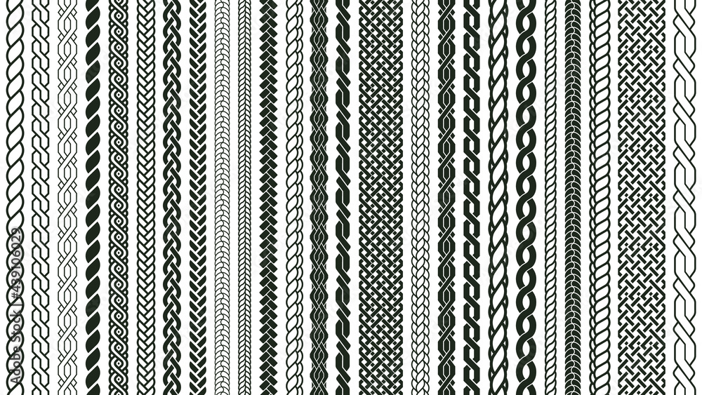 Braid seamless borders. Braided nautical plaits, knotted braids ...