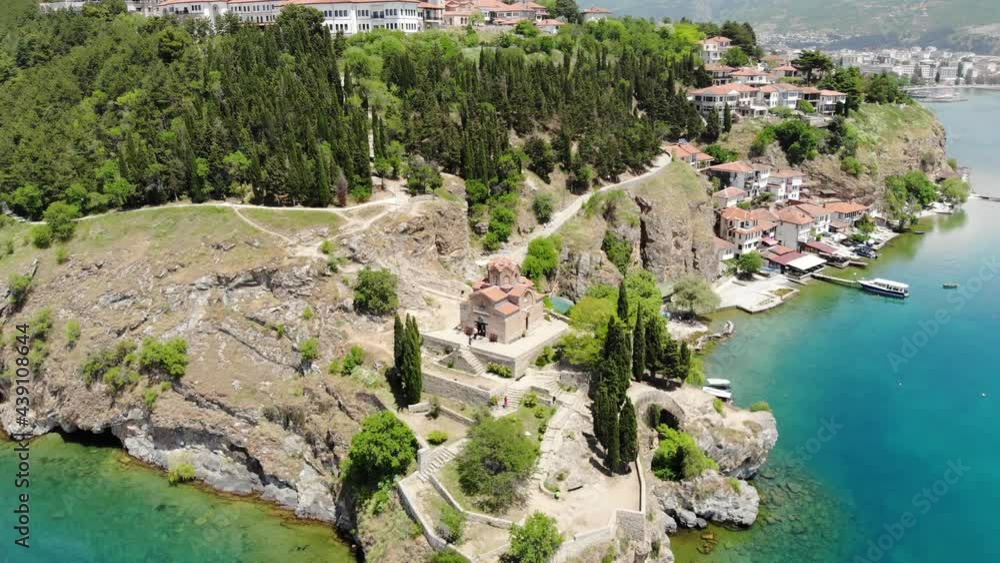 Drone view of the Church of St. John Kaneo in Ohrid. Church of St. John ...