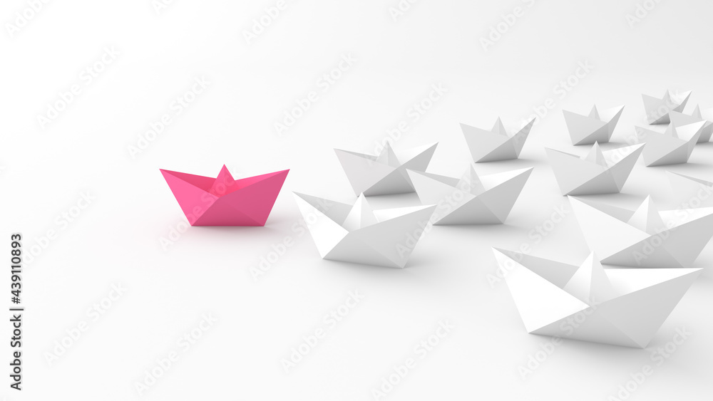 Woman leadership concept, pink leader boat, standing out from the crowd ...