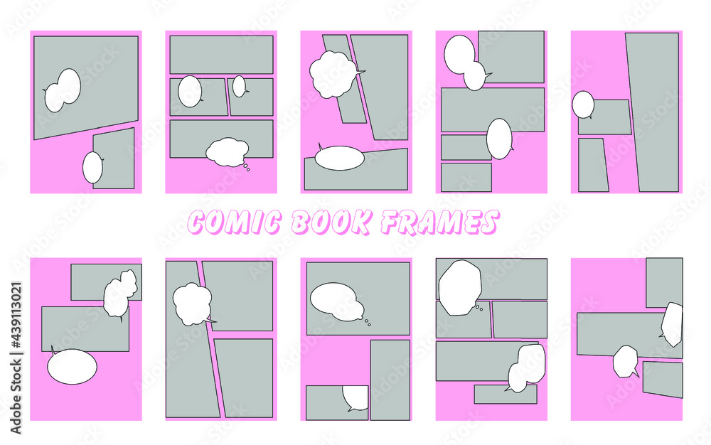 Set of comic strip, a sequence of panels with empty space for text and ...