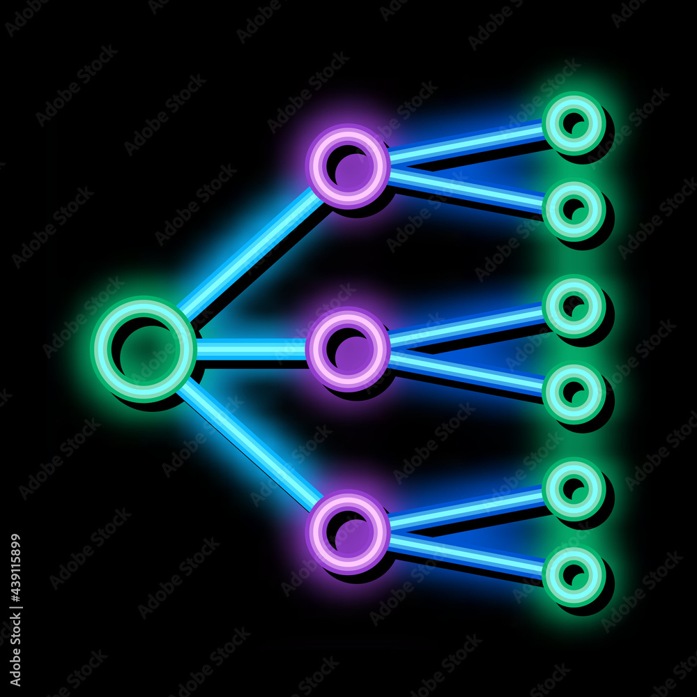 neural network neon light sign vector. Glowing bright icon neural ...