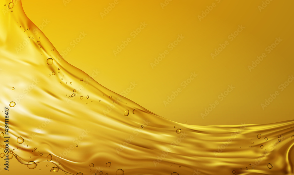 3D Golden oil liquid background with shining rays. Realistic golden ...