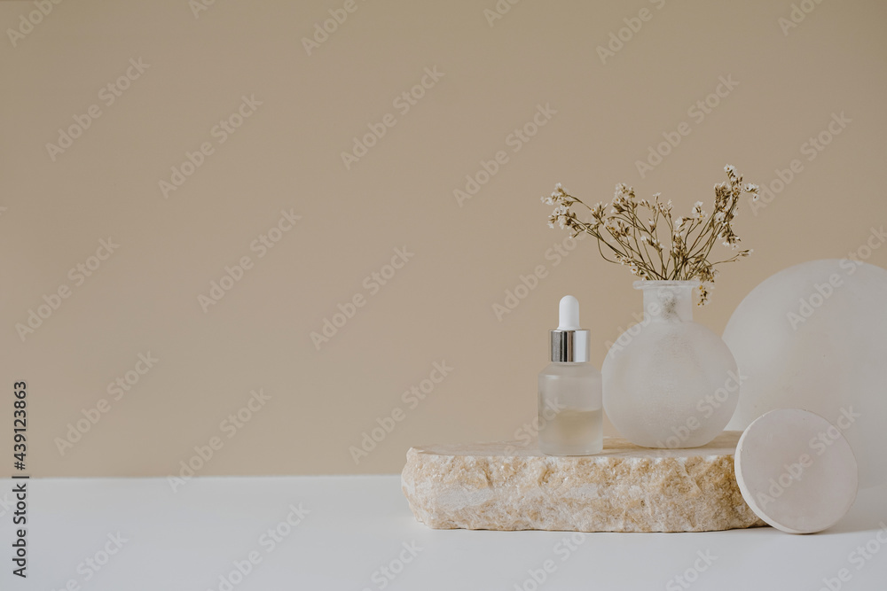 Aesthetic minimalist beauty care therapy concept. Organic serum oil ...