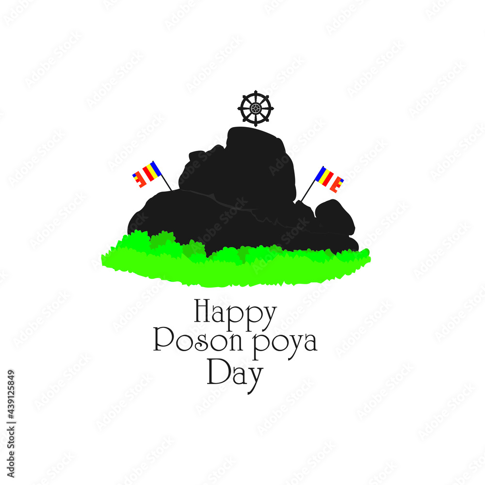 Mihinthale rock, Happy poson poya day Stock Vector | Adobe Stock