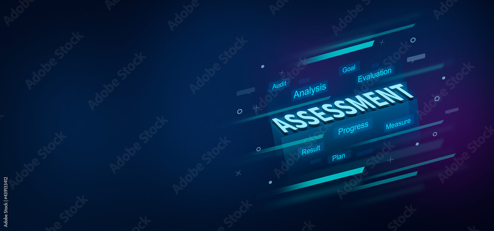 Assessment text on digital blue background. Assessment concept. Stock ...