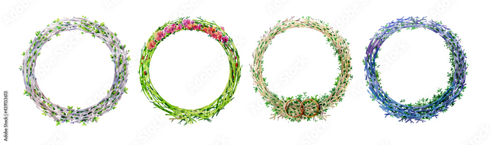 Round plant frame for design, textiles, greeting cards and invitation ...