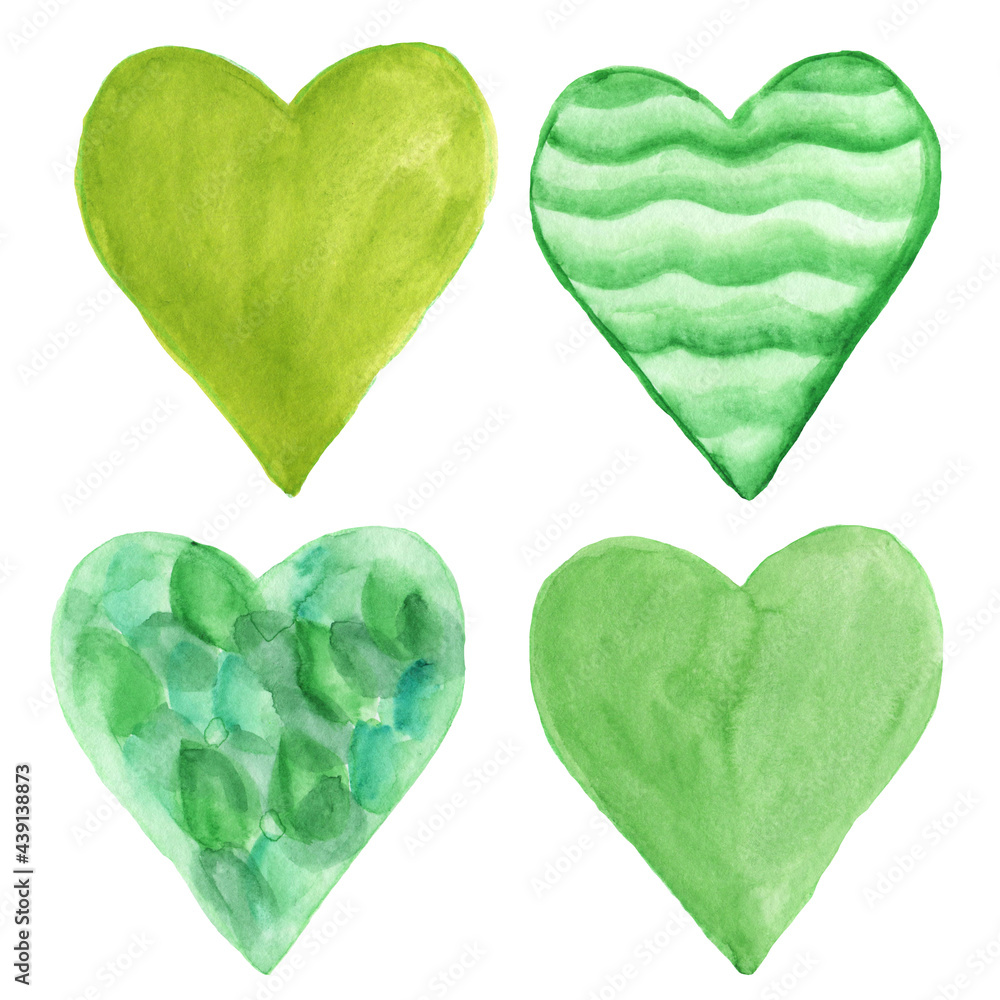 Green Hearts Seamless .Watercolor set of the heart .Background design ...