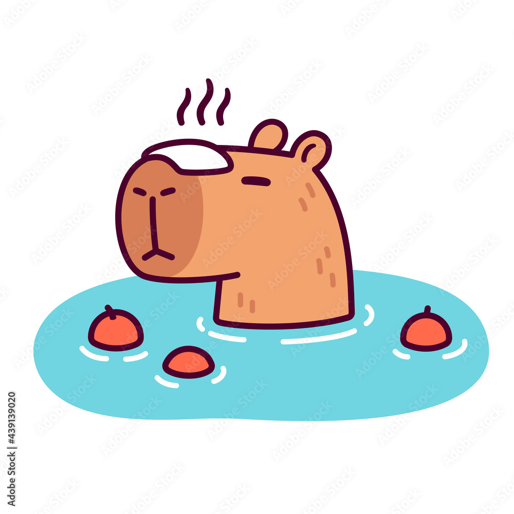Cute cartoon capybara in Japanese Onsen Stock ベクター | Adobe Stock