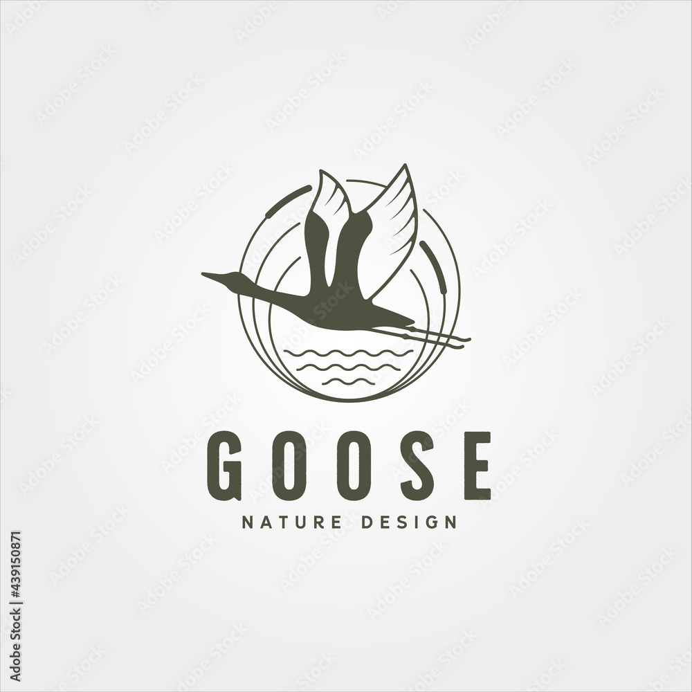 flying goose river bank logo vector symbol illustration design, vintage ...