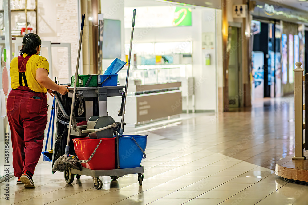 Universal set for wet cleaning of shopping center premises. Modern ...