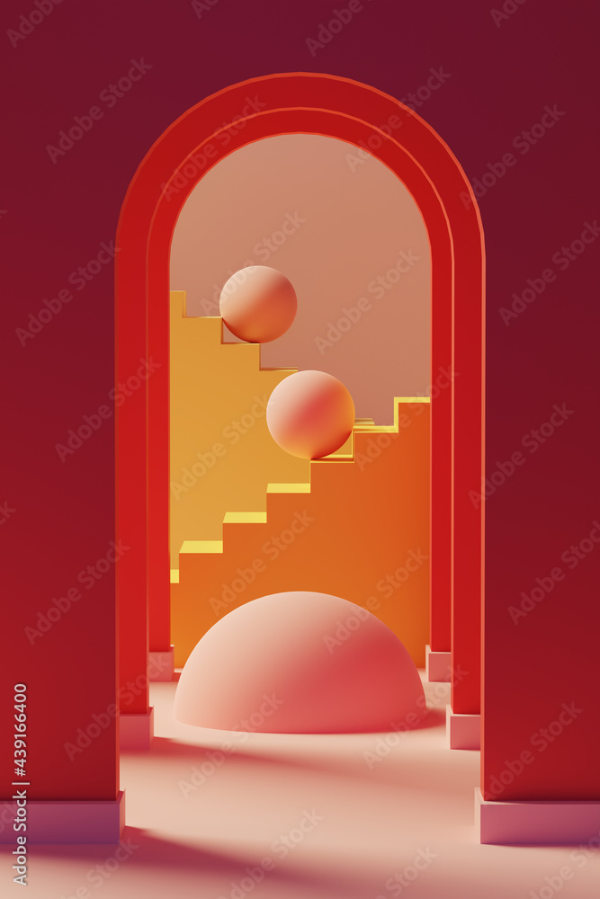 Surreal interior in warm color palette. 3D illustration. Stock ...