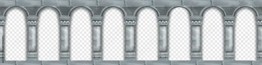 Stone arch seamless border, vector marble pillars, old classic roman ...