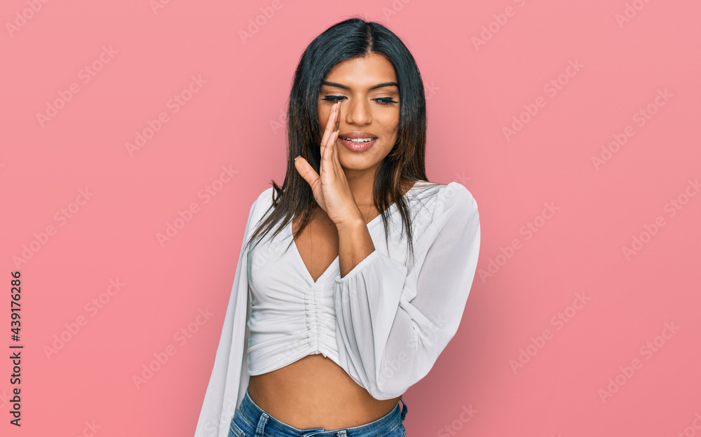 Young Latin Transsexual Transgender Woman Wearing Casual Clothes Hand