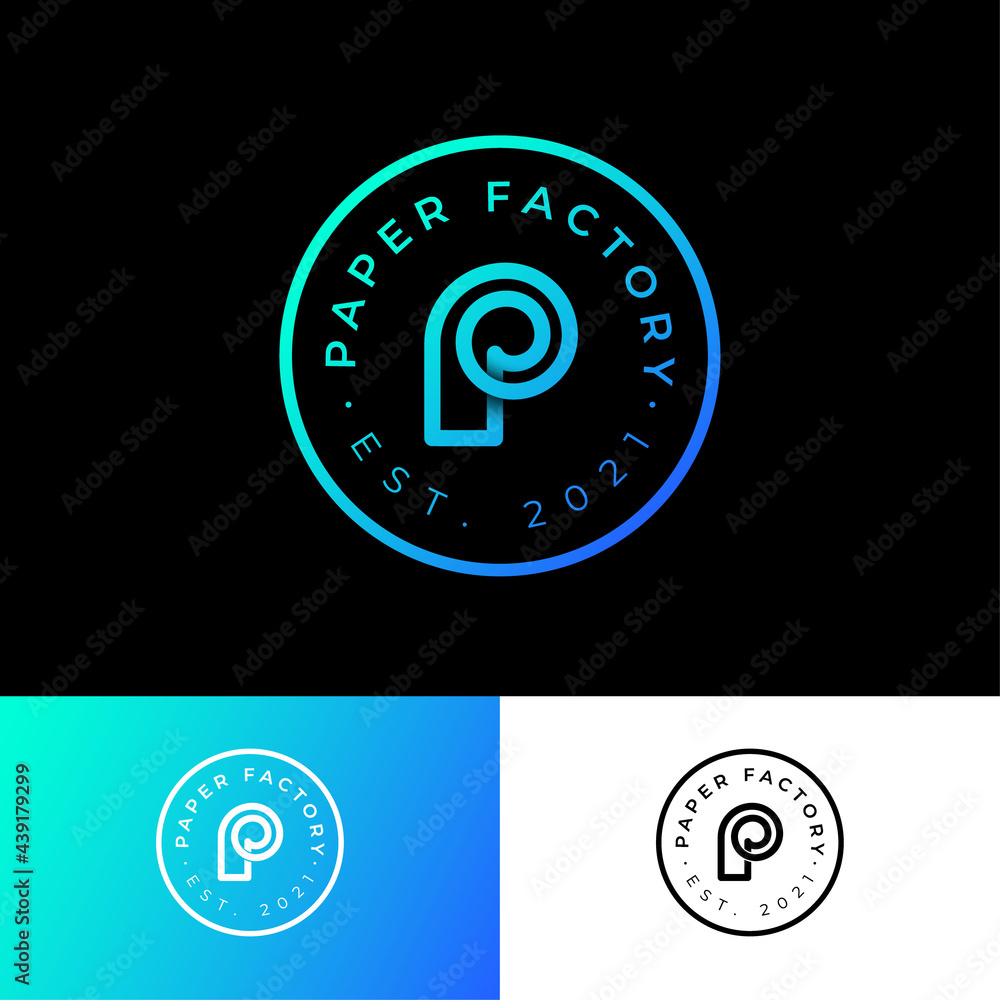 P monogram in circle. P logo. Paper factory emblem. Letter P as a paper ...