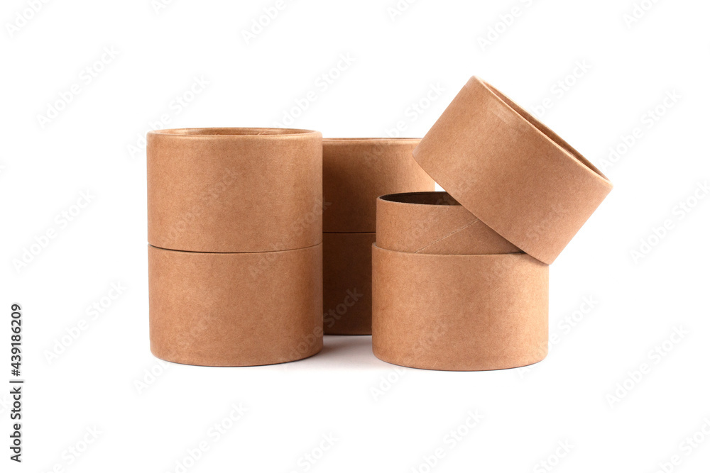 Set of different paper tubes with paper cap or lids, cardboard ...