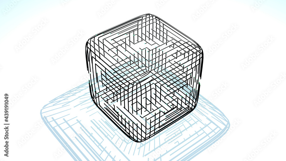3d render. Abstract black wireframe on white bg. Ai growing geometric ...
