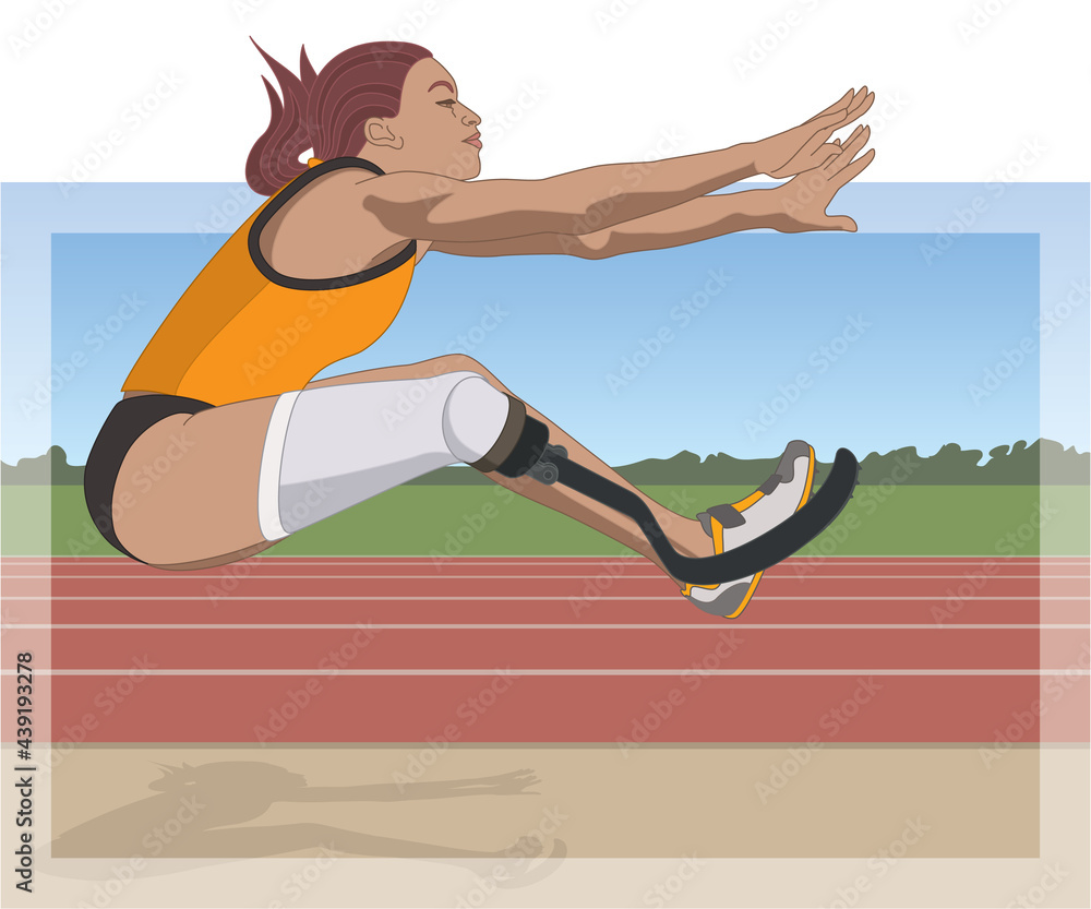 para sports paralympic long jump, physical disabled female athlete on ...