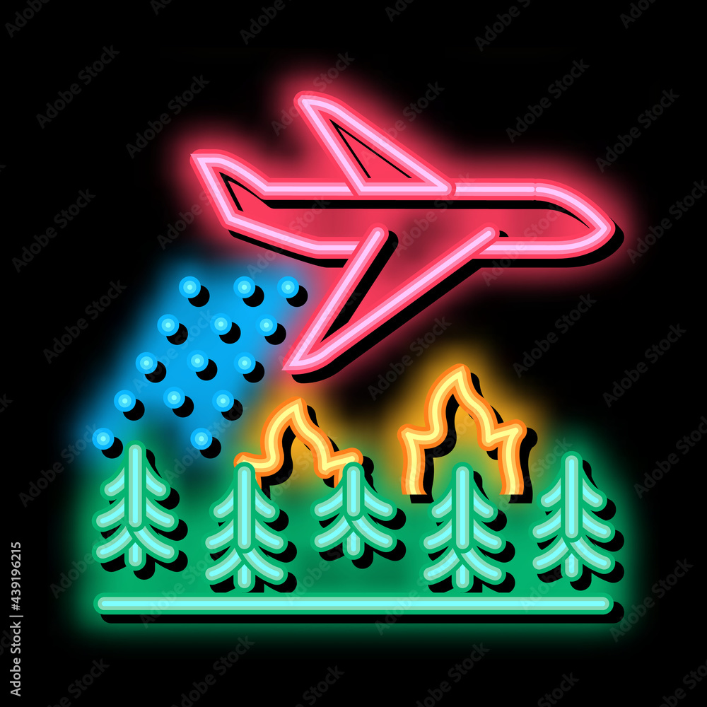 airplane forest fire extinguishing neon light sign vector. Glowing ...