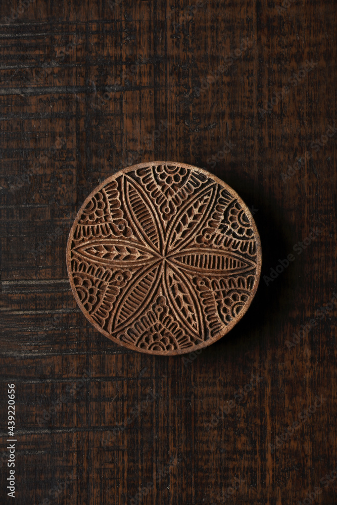 Round shape traditional Indian wood block pattern for textile printing ...