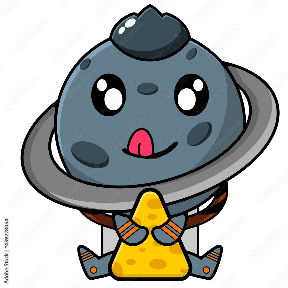 Cartoon character planet uranus astronaut mascot eating cheese triangle ...
