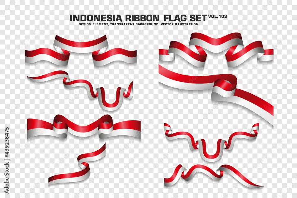 Indonesia Ribbon Flags Set, Element design, 3D style. vector ...