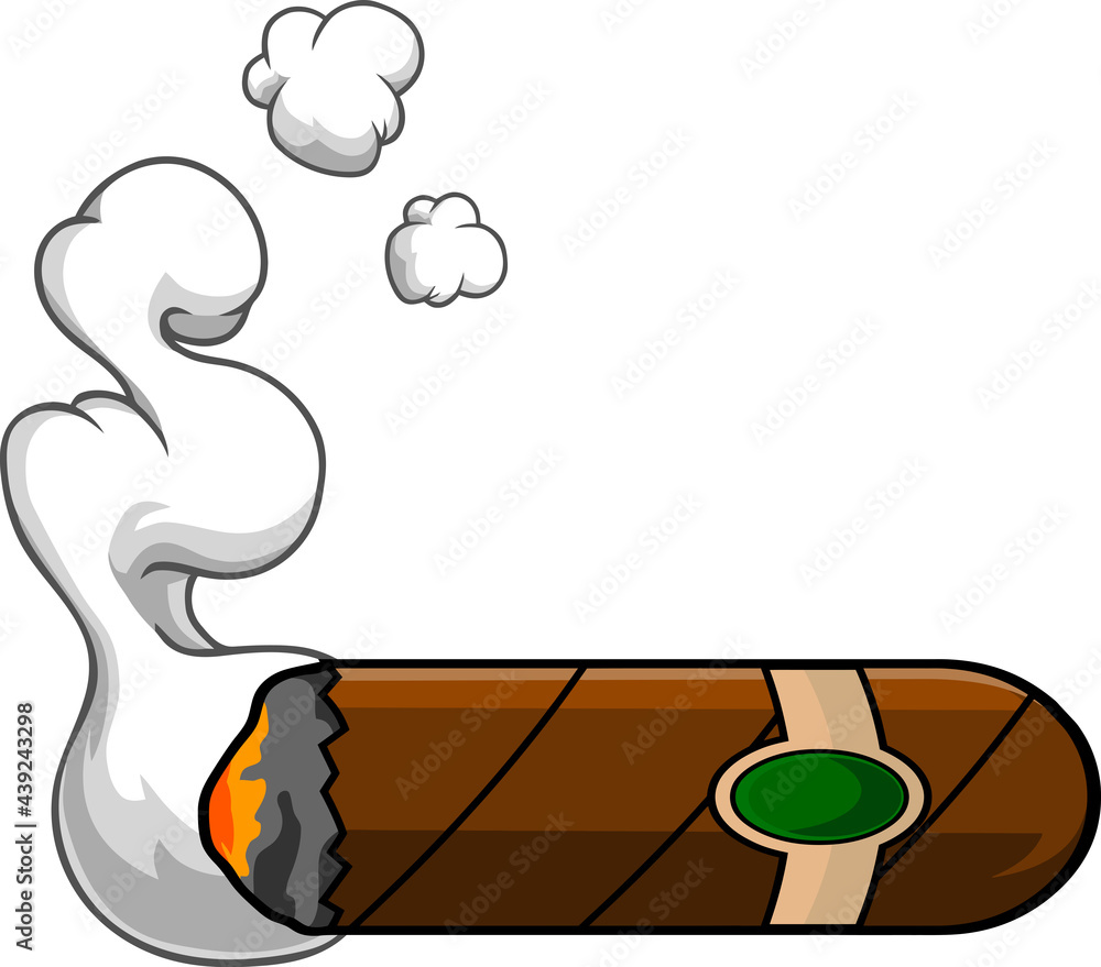 Cartoon Cigar With Smoke. Vector Hand Drawn Illustration Isolated On ...