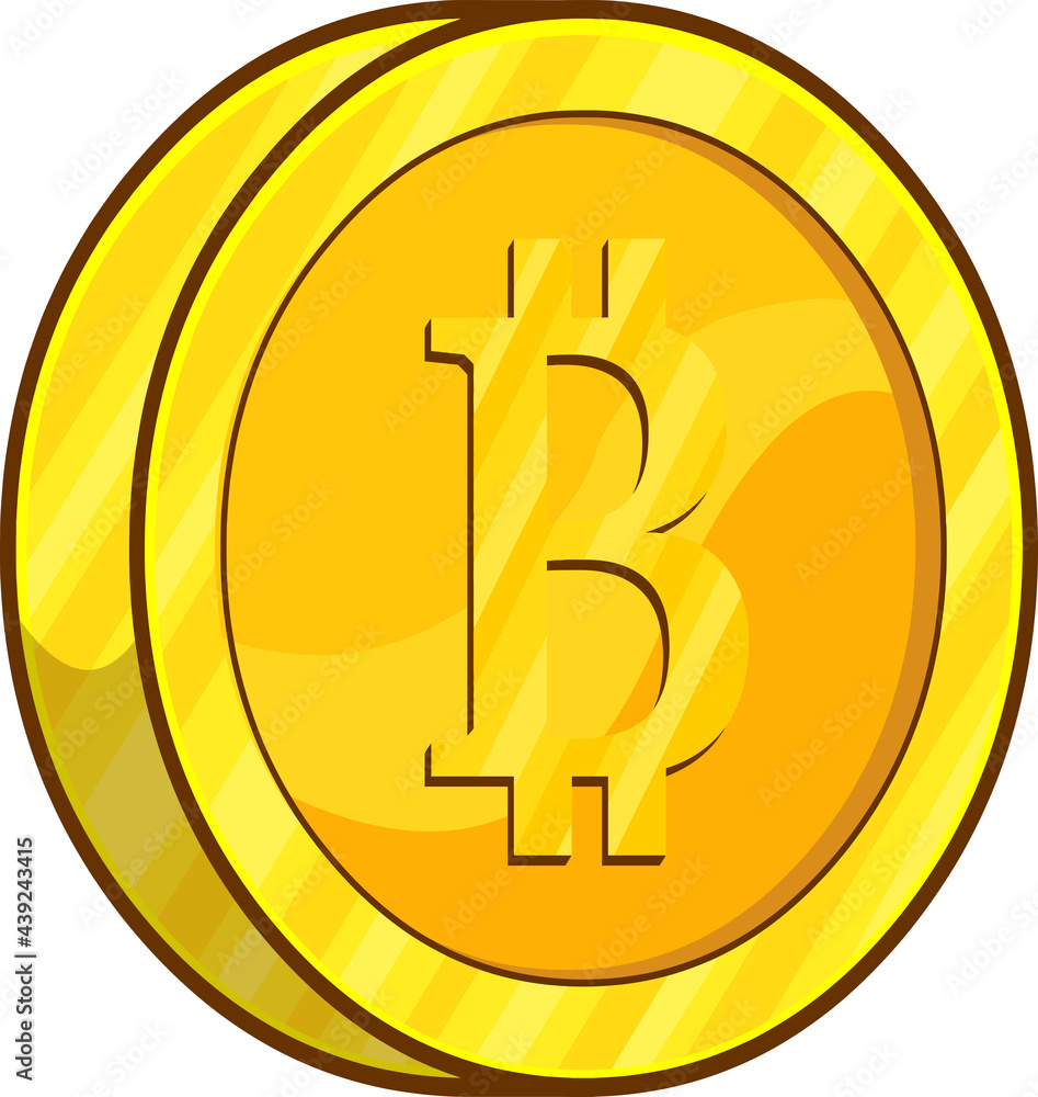 Cartoon Golden Coin With Bitcoin Sign. Vector Hand Drawn Illustration ...