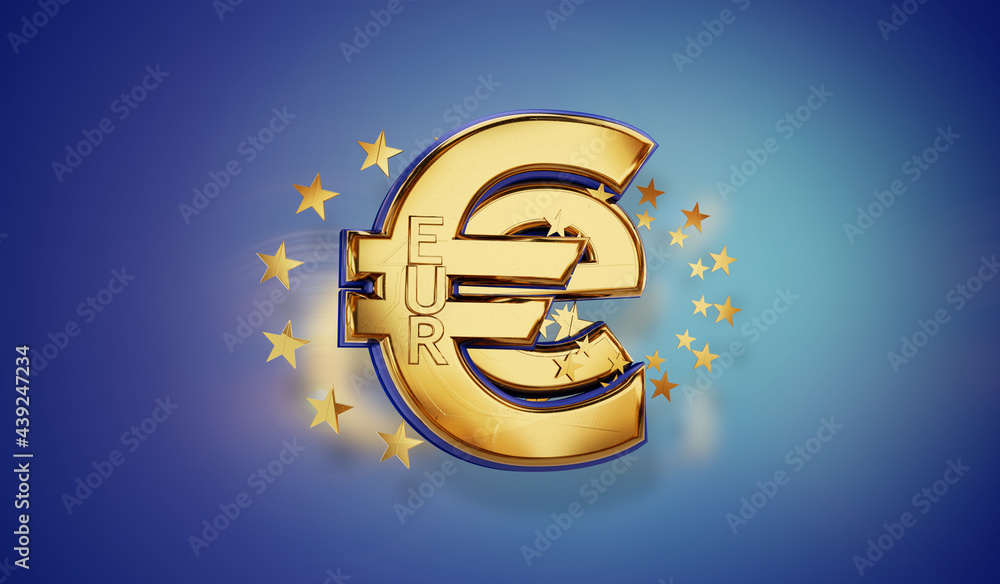 symbolic golden E-Euro as Euro Coin, digital currency of Europe 3d ...