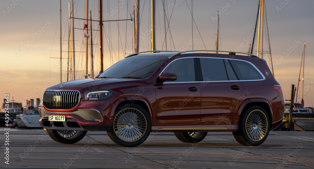 Mercedes GLS Maybach luxury SUV in a marina Stock Photo | Adobe Stock