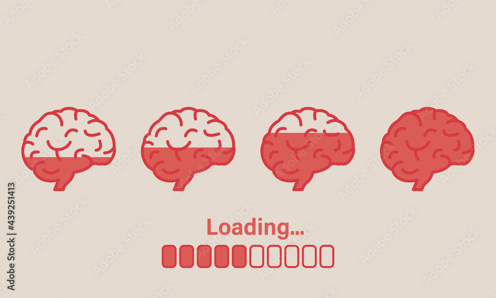 Loading Brain Icon. Progress Loading Bar of Wisdom. Brain Boost Symbol ...