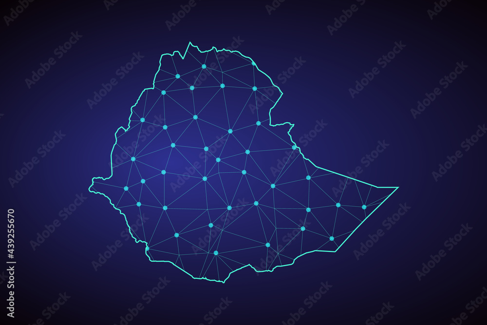 map of Ethiopia. Wire frame 3D mesh polygonal network line, design ...