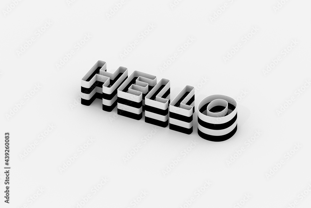 Hello 3D word in black and white stripes, isolated. 3D rendering ...