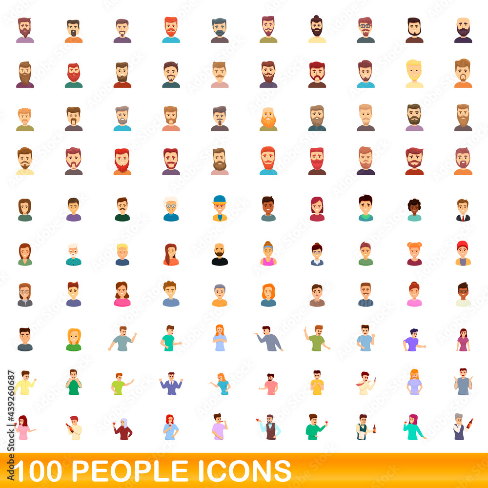 100 people icons set. Cartoon illustration of 100 people icons vector ...