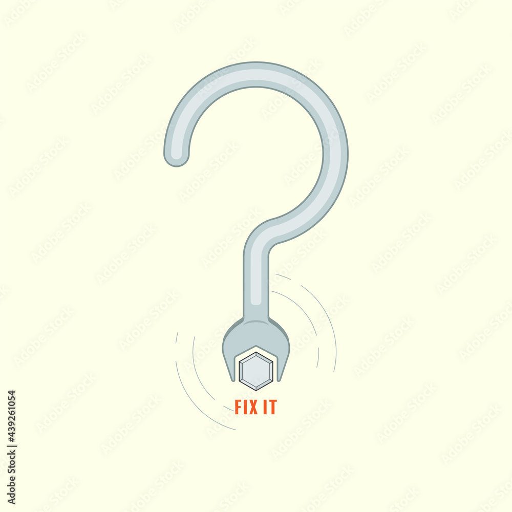 Question mark icon adapted to be wrench turning bolt. Fix the problem ...