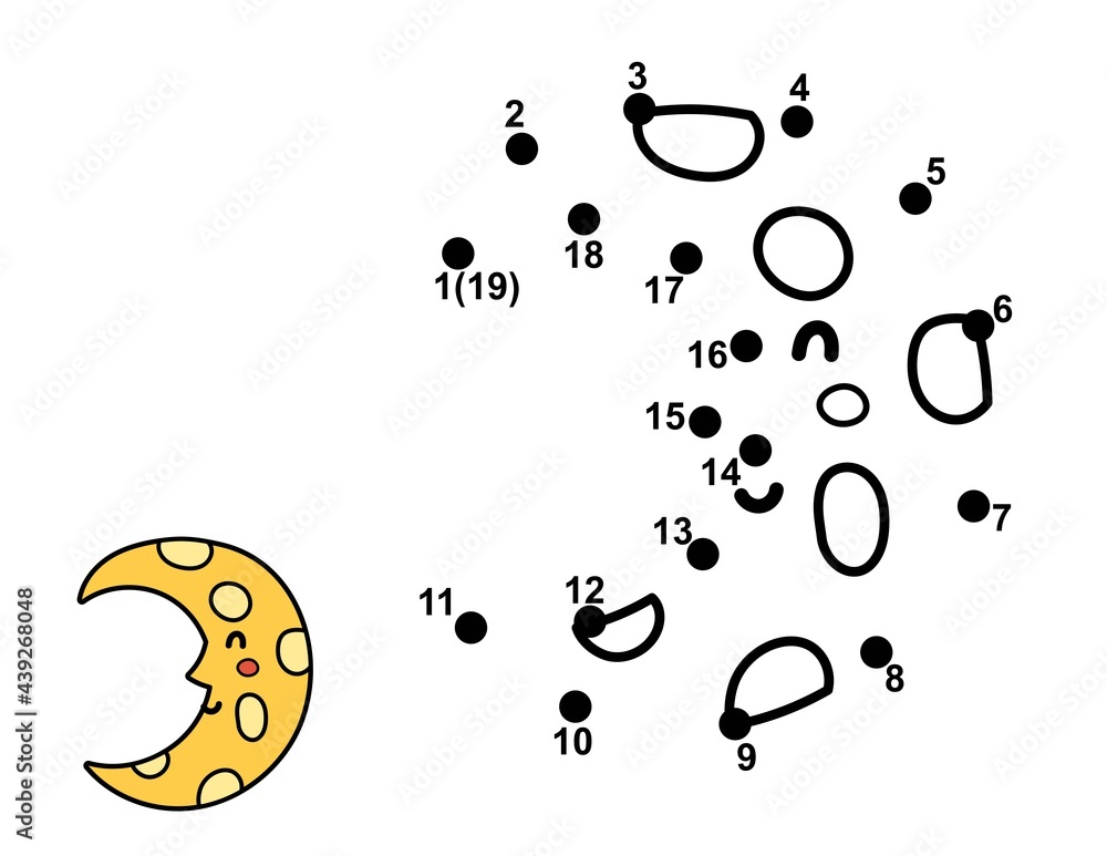 Connect the dots and draw the moon. Space dot to dot game. Educational ...