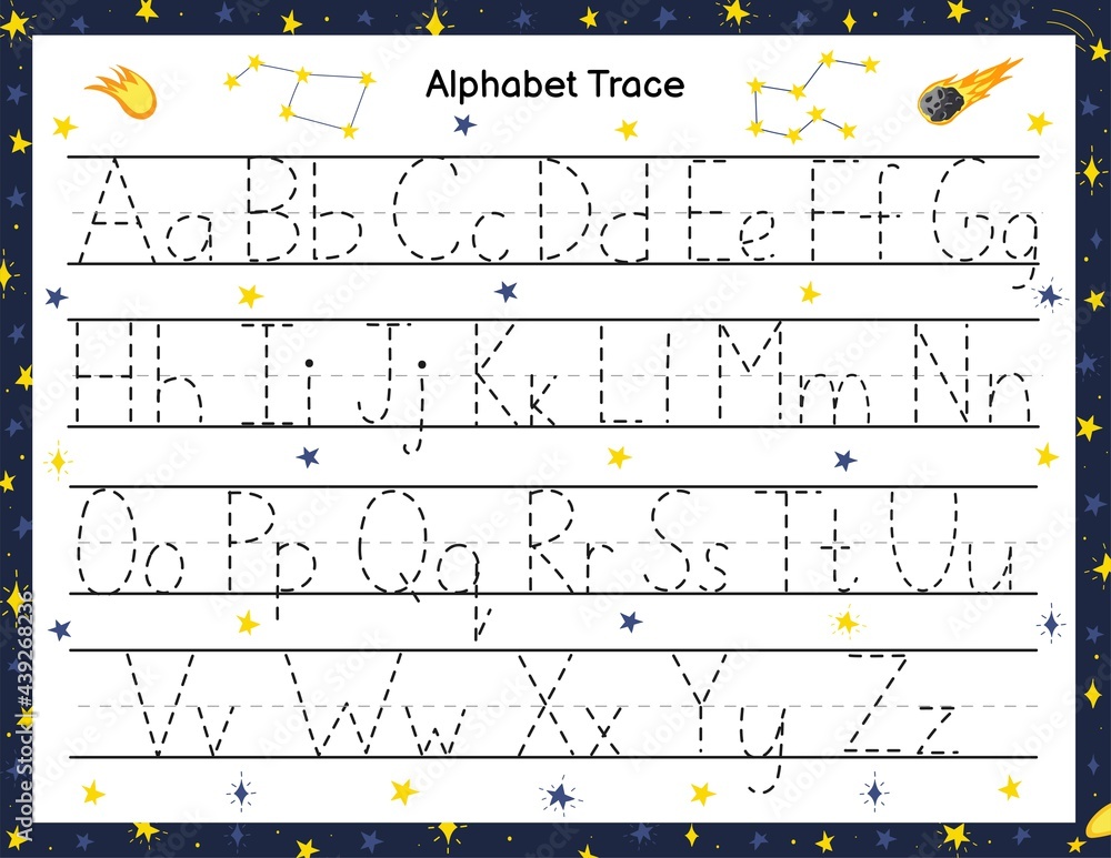 Trace alphabet activity page for kids. Handwriting letters practice ...