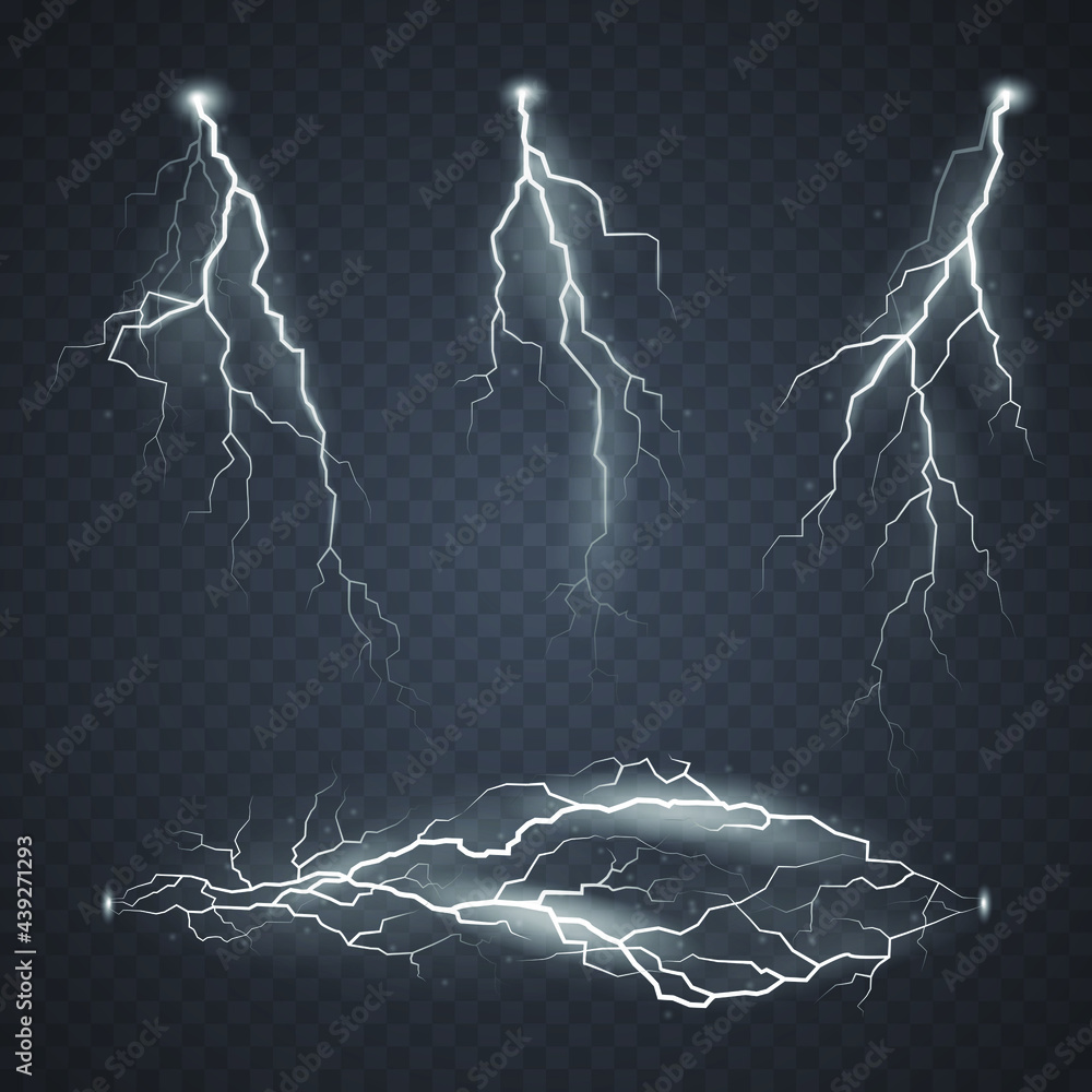 Lightning or bolt effect, bright realistic flash in the sky. Vector ...