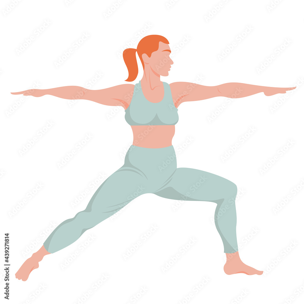 Image of a woman in a dynamic yoga pose. Home yoga workouts. Correct ...
